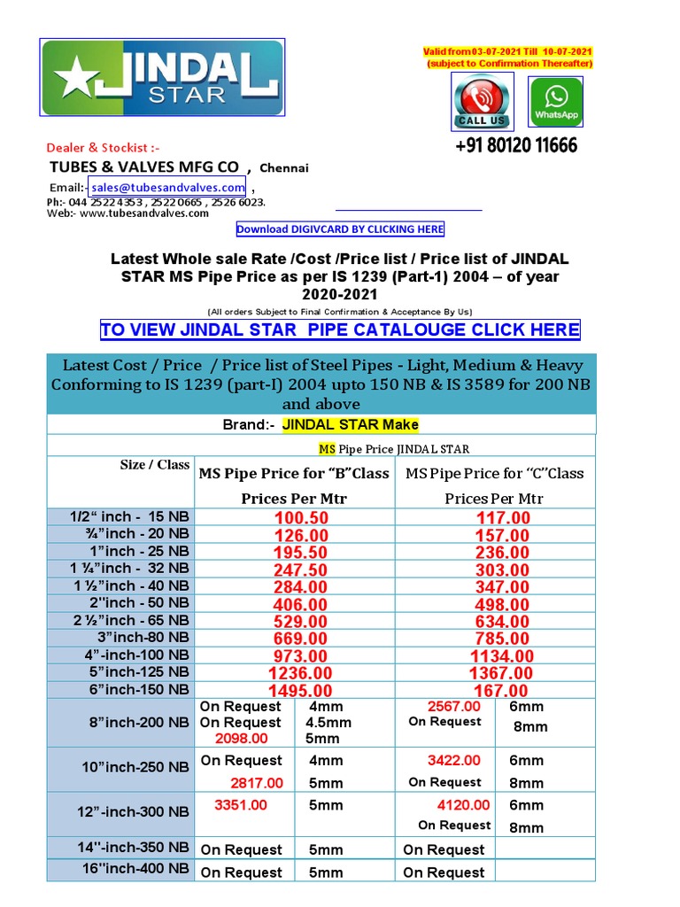 Tubes & Valves MFG Co ,: To View Jindal Star Pipe Catalouge Click Here ...