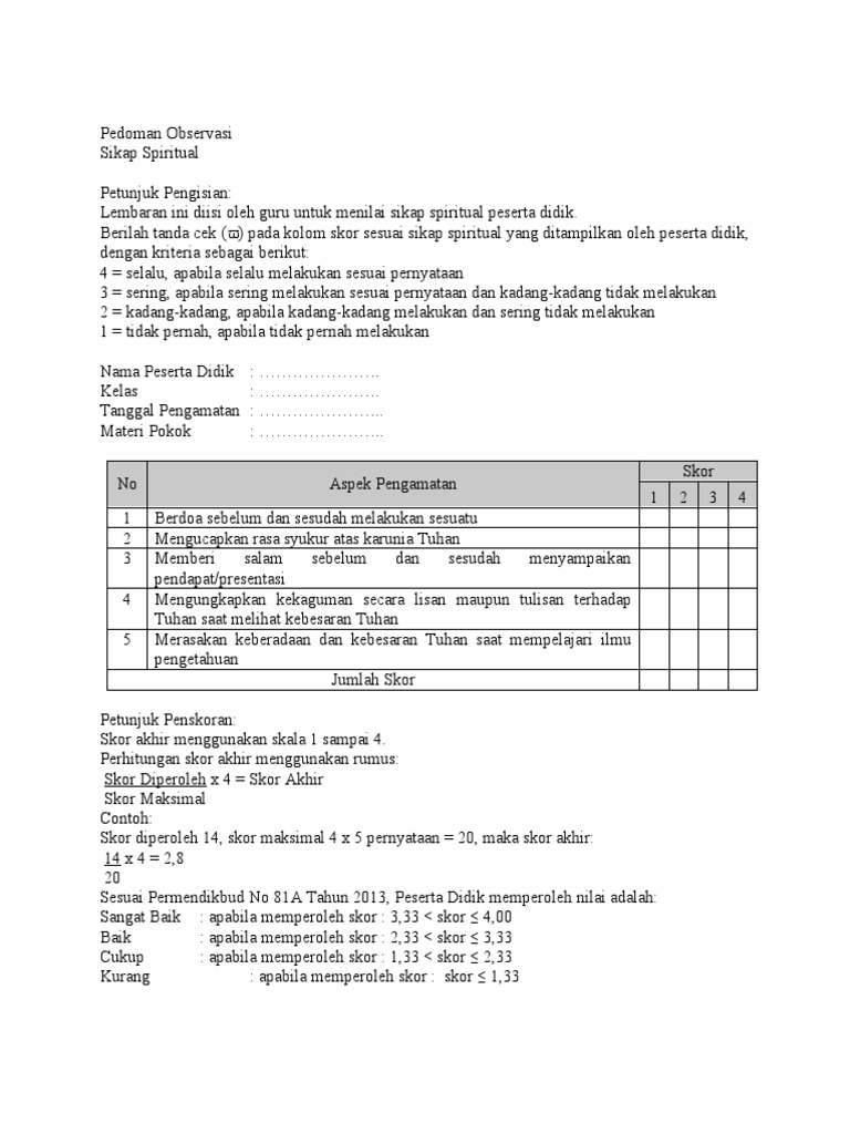 Instrumen Penilaian Model Rubrik | PDF