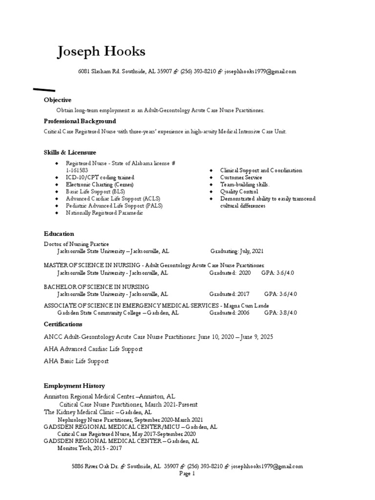 Scott Hooks Resume | PDF | Intensive Care Medicine | Physical Examination