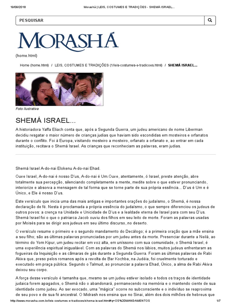 Morashá - Leis, Costumes e Tradições - Shemá Israel.. | PDF | Torá | Judeus