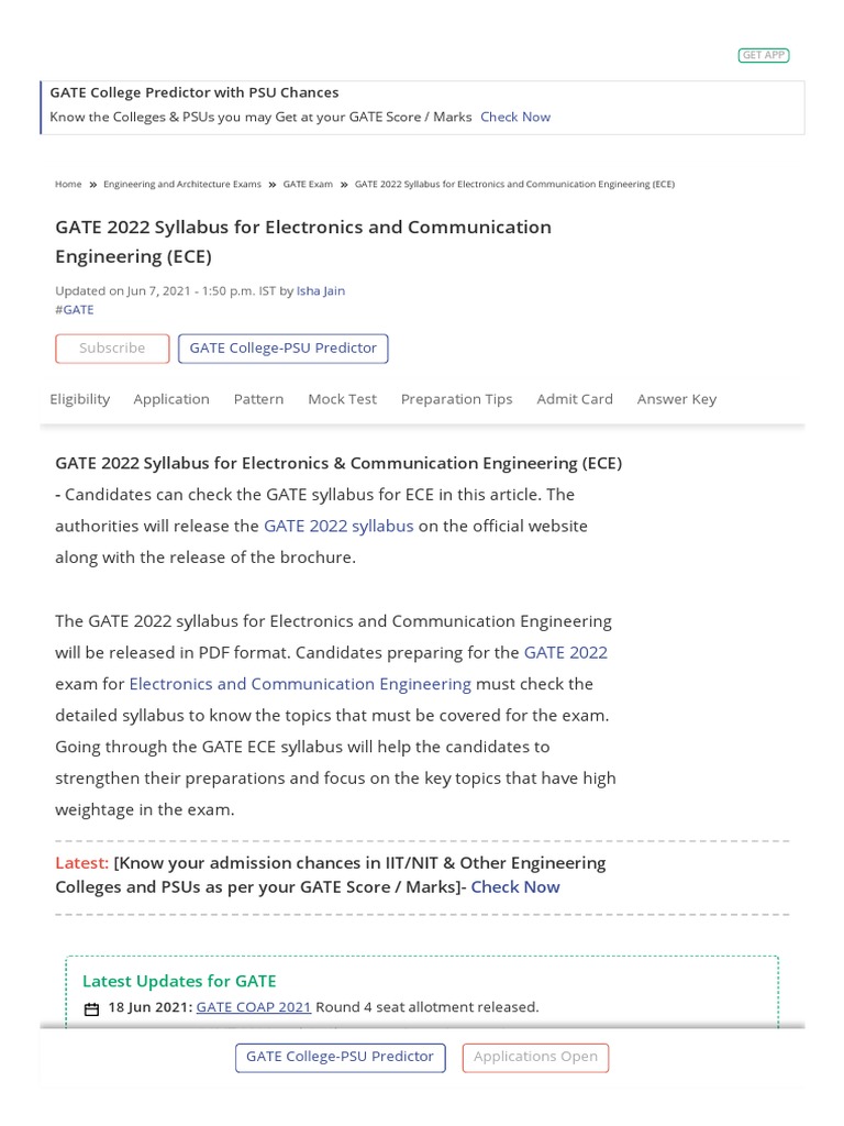 GATE 2022 Syllabus For Electronics and Communication Engineering (ECE ...