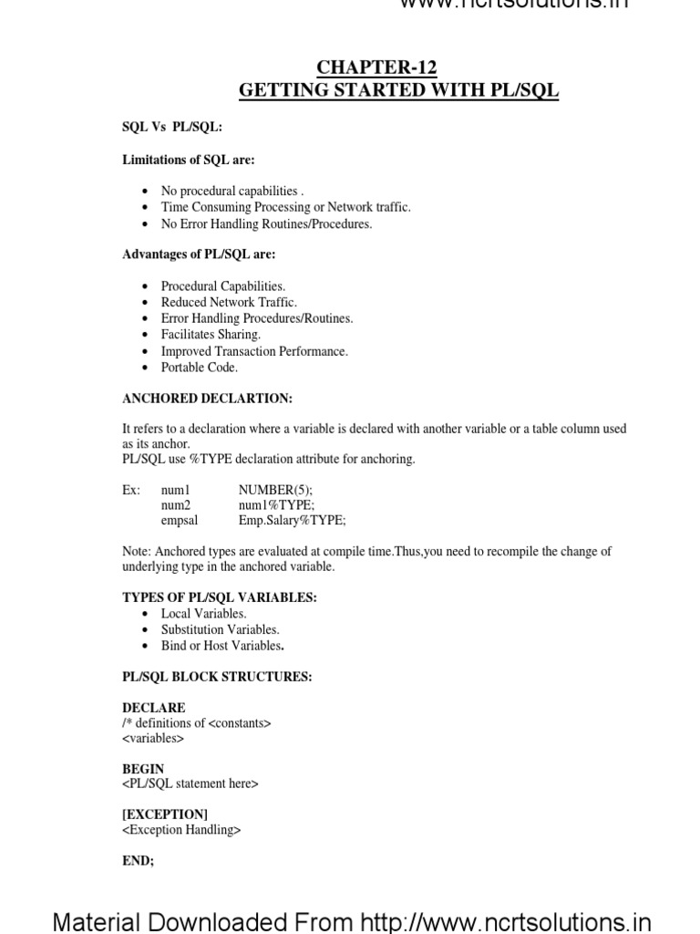 Chapter-12 Getting Started With PL/SQL: SQL Vs PL/SQL: Limitations of ...