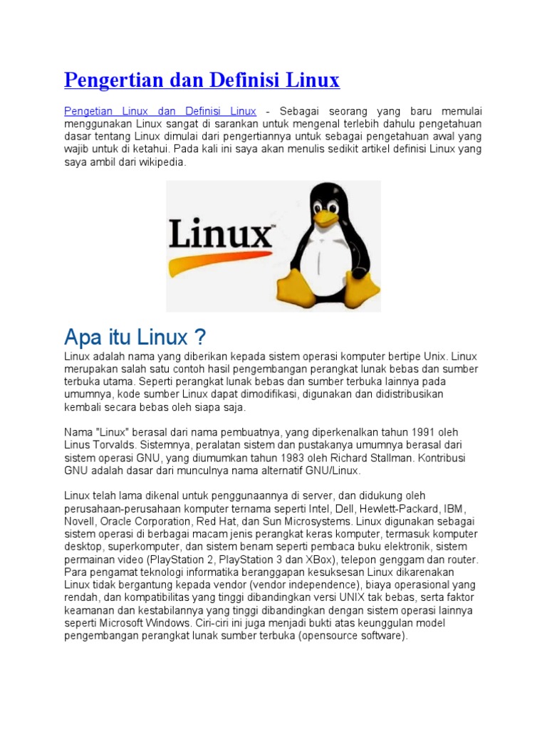 Pengertian Dan Definisi Linux | PDF