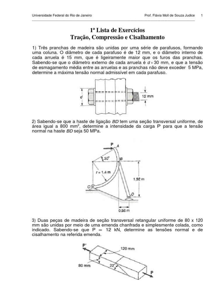 Lista de Exercicios Tracao - Compressao | PDF | Estresse (Mecânica) | Aço