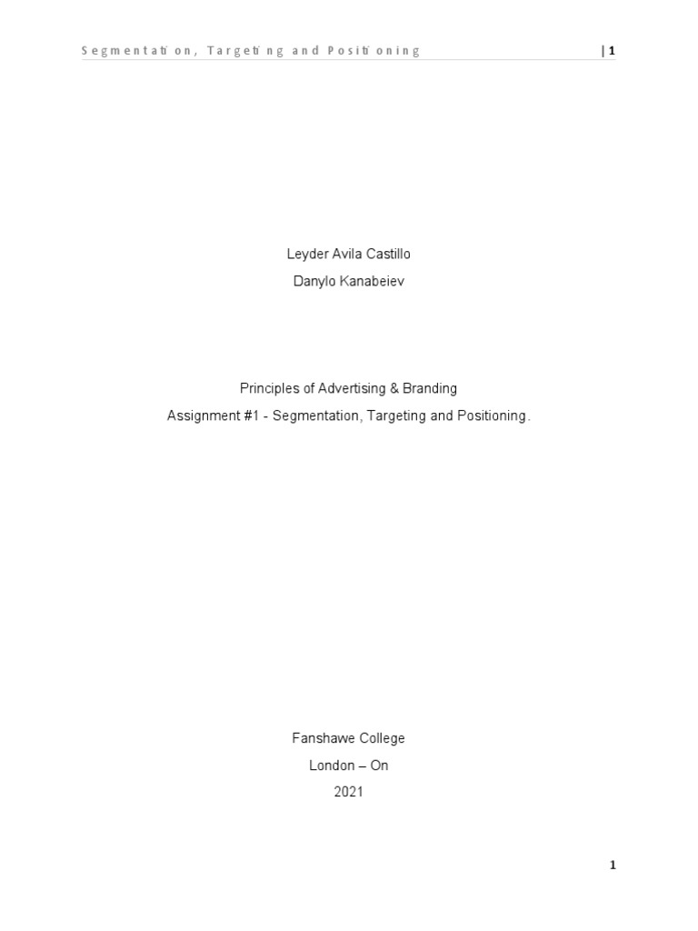 Assignment #1 | PDF | Market Segmentation | Marketing