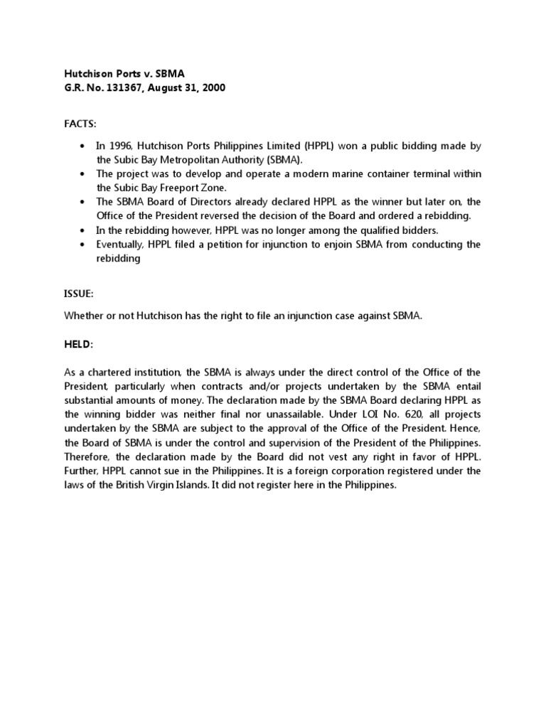 Hutchison Ports vs. SBMA | PDF