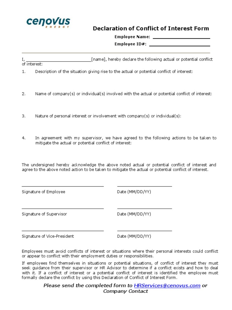 Declaration of Conflict of Interest Form | PDF