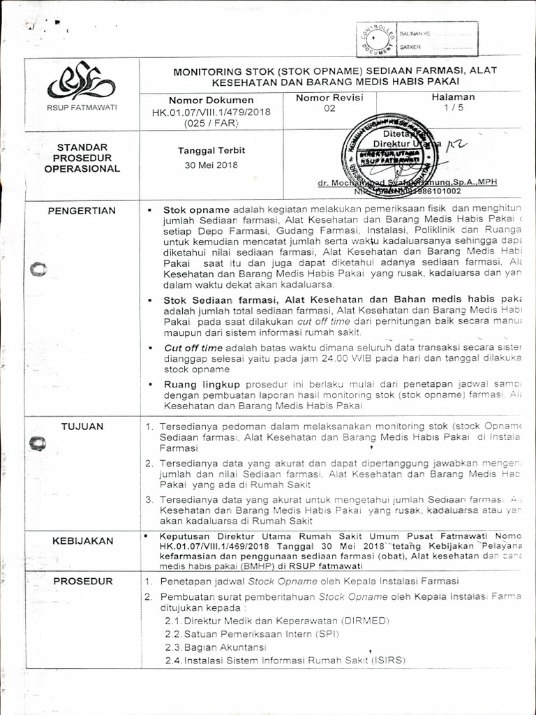 Prosedur Stok Opname Obat Rumah Sakit | PDF