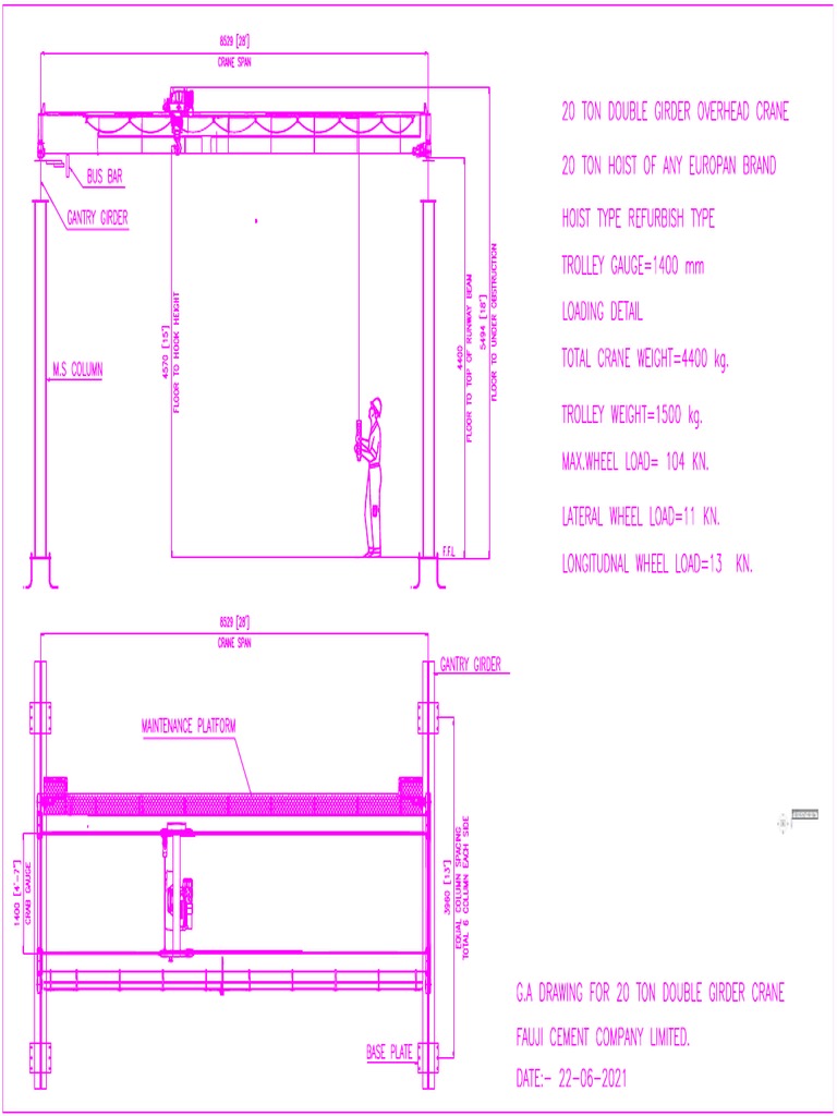 20 Ton Double Girder Crane G.A Drawing-Model | PDF