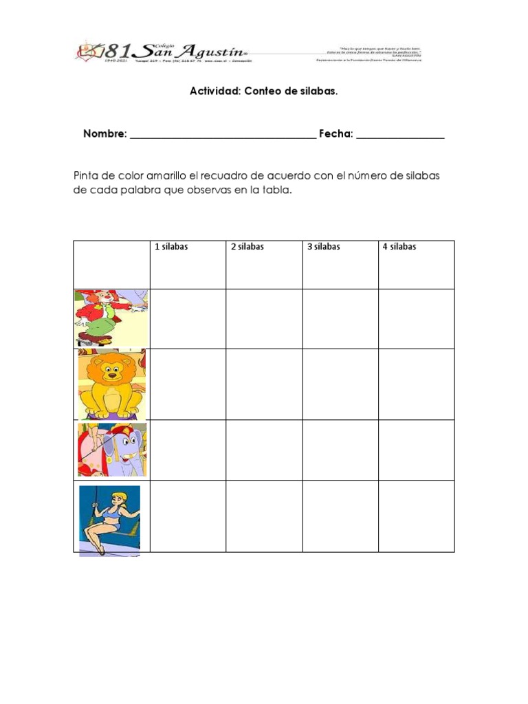 Conteo de Silabas Circo | PDF