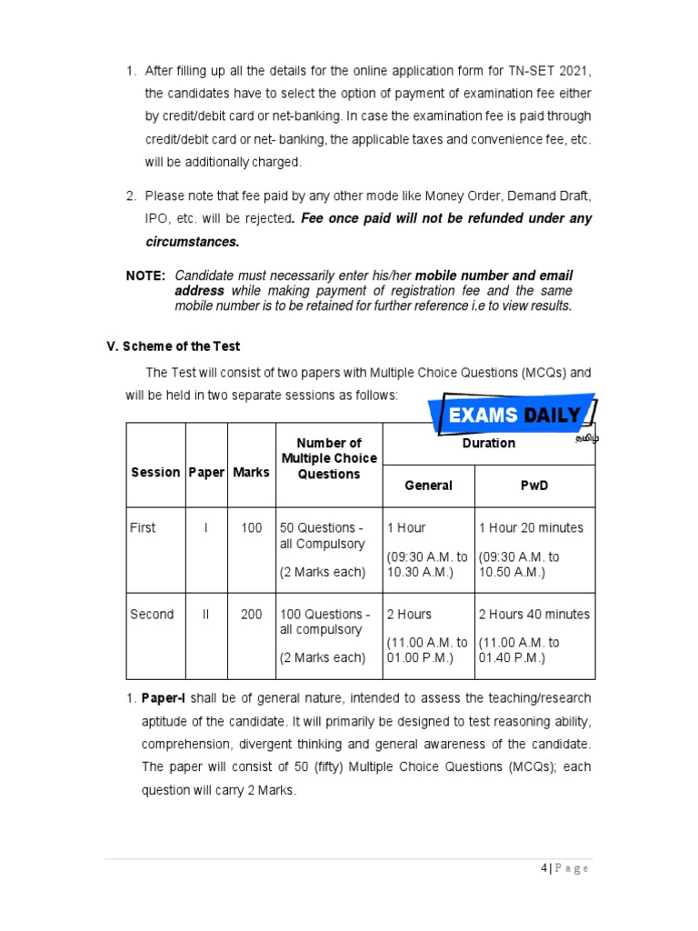 TNSET Syllabus PDF | PDF | Fee | Physics