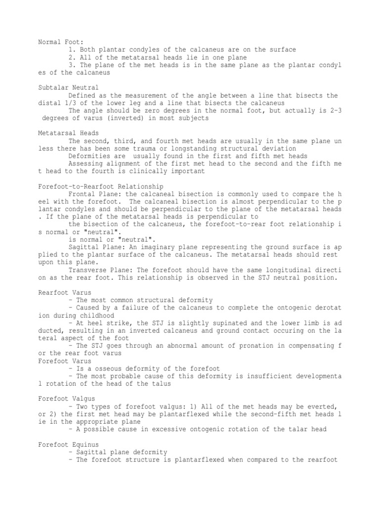 Pathomechanics of Structural Foot Deformities Notes | PDF | Foot ...