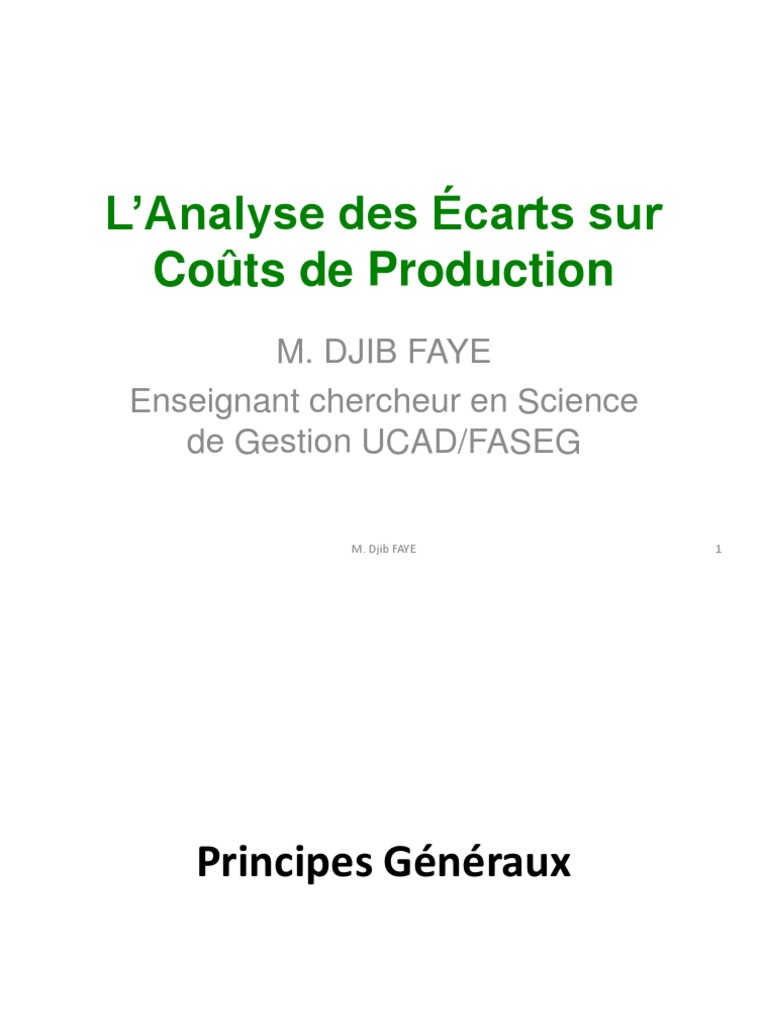 Analyse des Écarts de Coûts de Production | PDF | Comptabilité ...