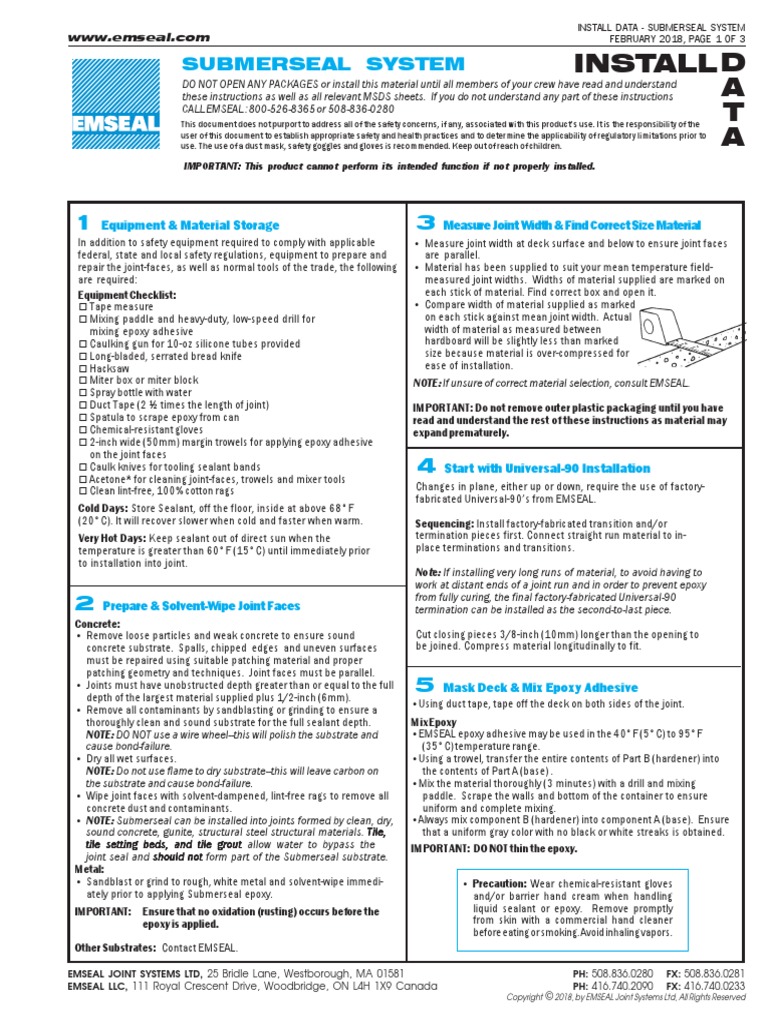 Submerseal Install Data Joint Seal Pool Fountain Water Treatment Plant ...