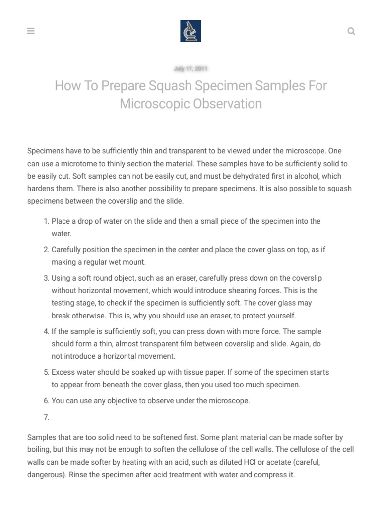 Squash Method for Microscopic Specimens | PDF | Microscopy | Laboratory ...