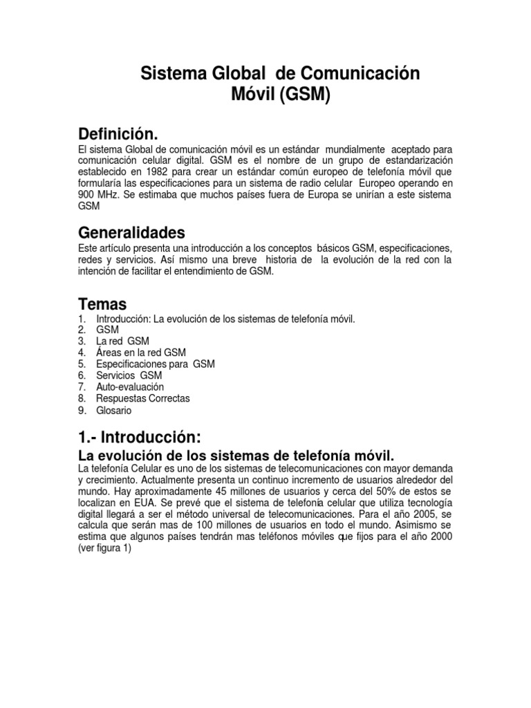 Introducción al Sistema GSM Móvil | PDF | Gsm | Teléfonos móviles