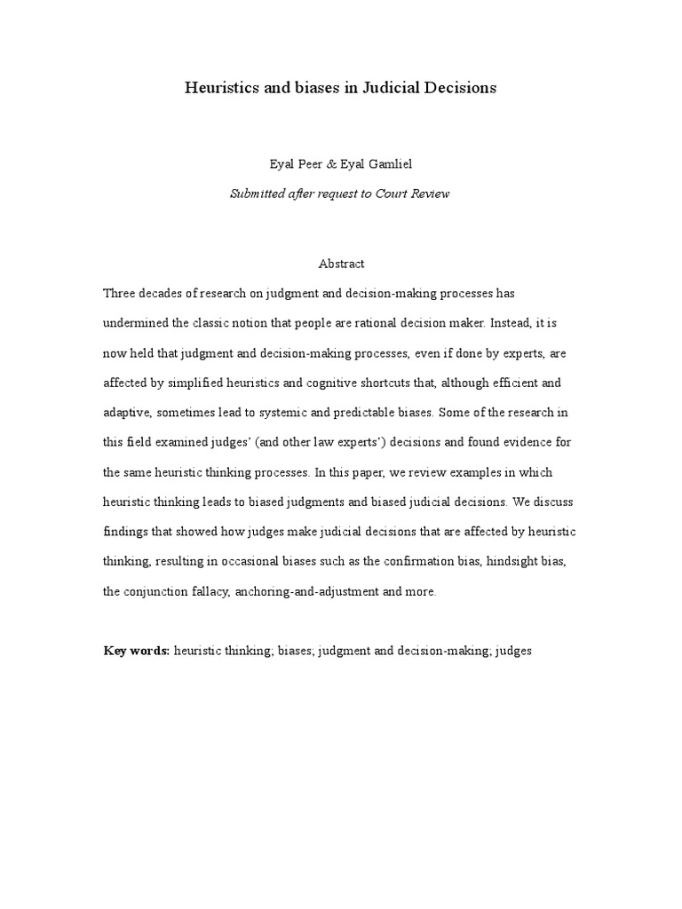 Heuristics and Biases in Judicial Decisions | PDF | Heuristics In ...