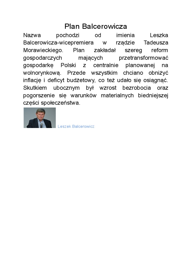 Plan Balcerowicza | PDF