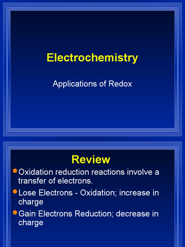Electrochemistry: Applications of Redox | PDF | Redox | Materials