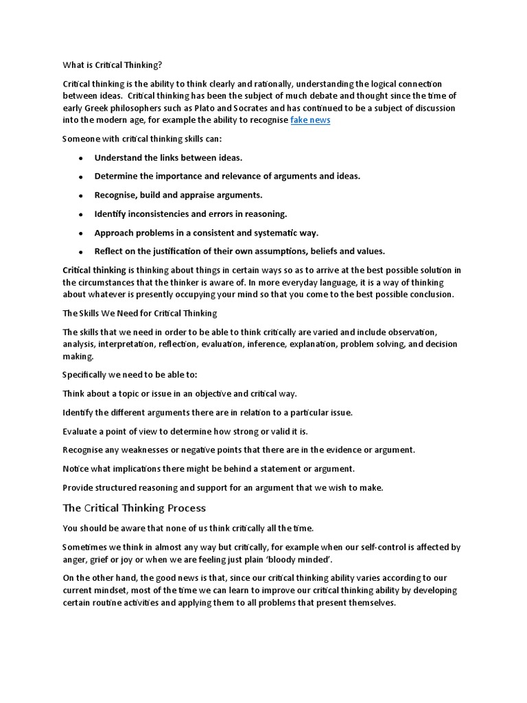 Critical Thinking Skills Guide | PDF | Critical Thinking | Argument