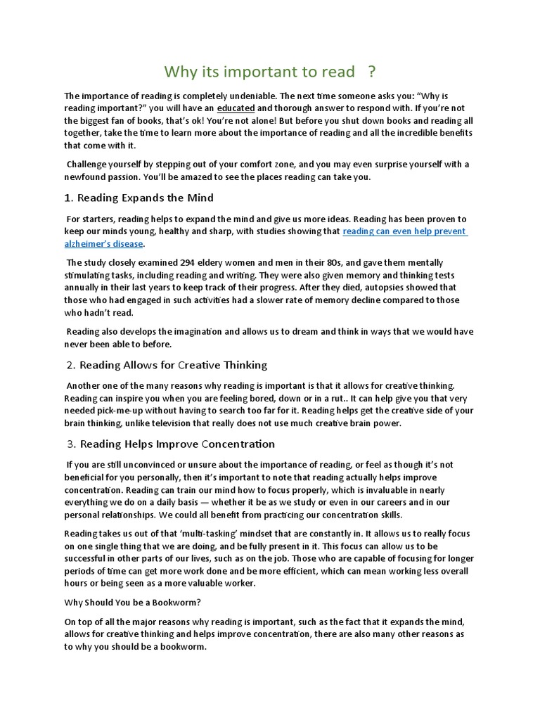 Why Its Important To Read ?: 1. Reading Expands The Mind | PDF ...