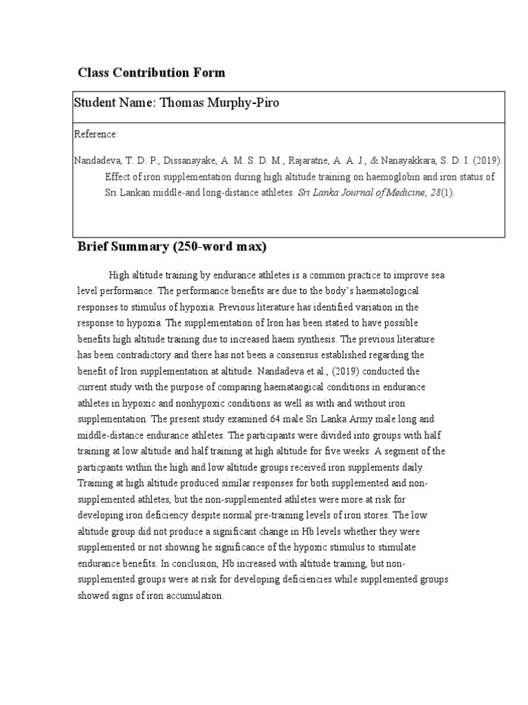 Student Name: Thomas Murphy-Piro: Class Contribution Form | PDF