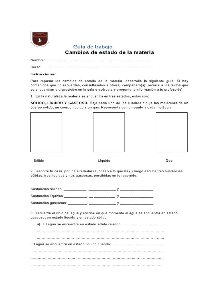 Guia de Trabajo Estados de La Materia | PDF | Gases | Líquidos