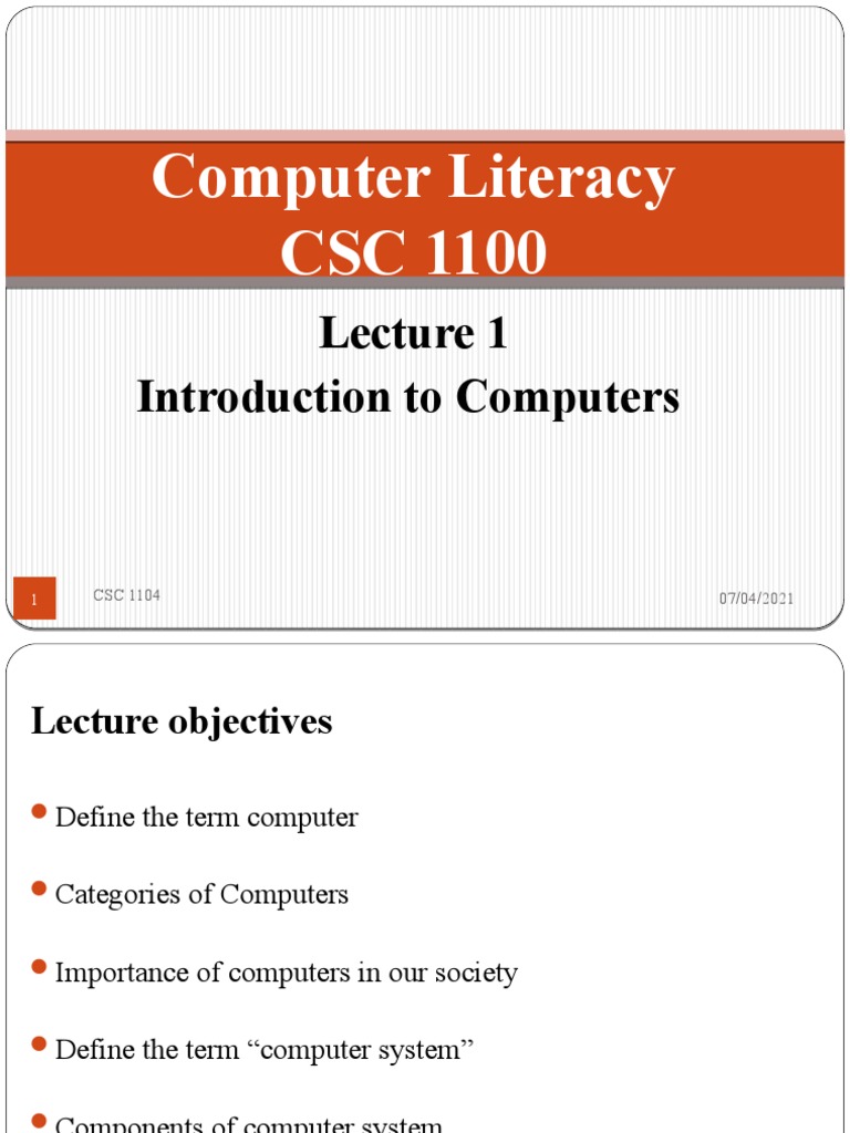Lecture 1 - Introduction To Computers | PDF | Byte | Computer Data Storage