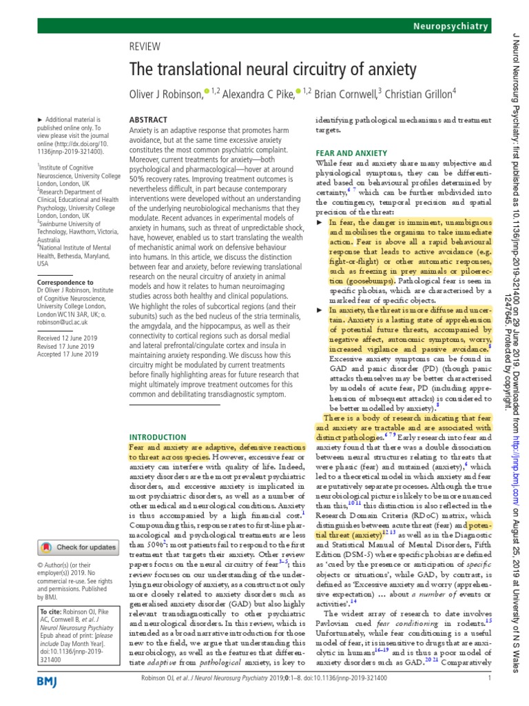 The Translational Neural Circuitry of Anxiety: Oliver J Robinson ...