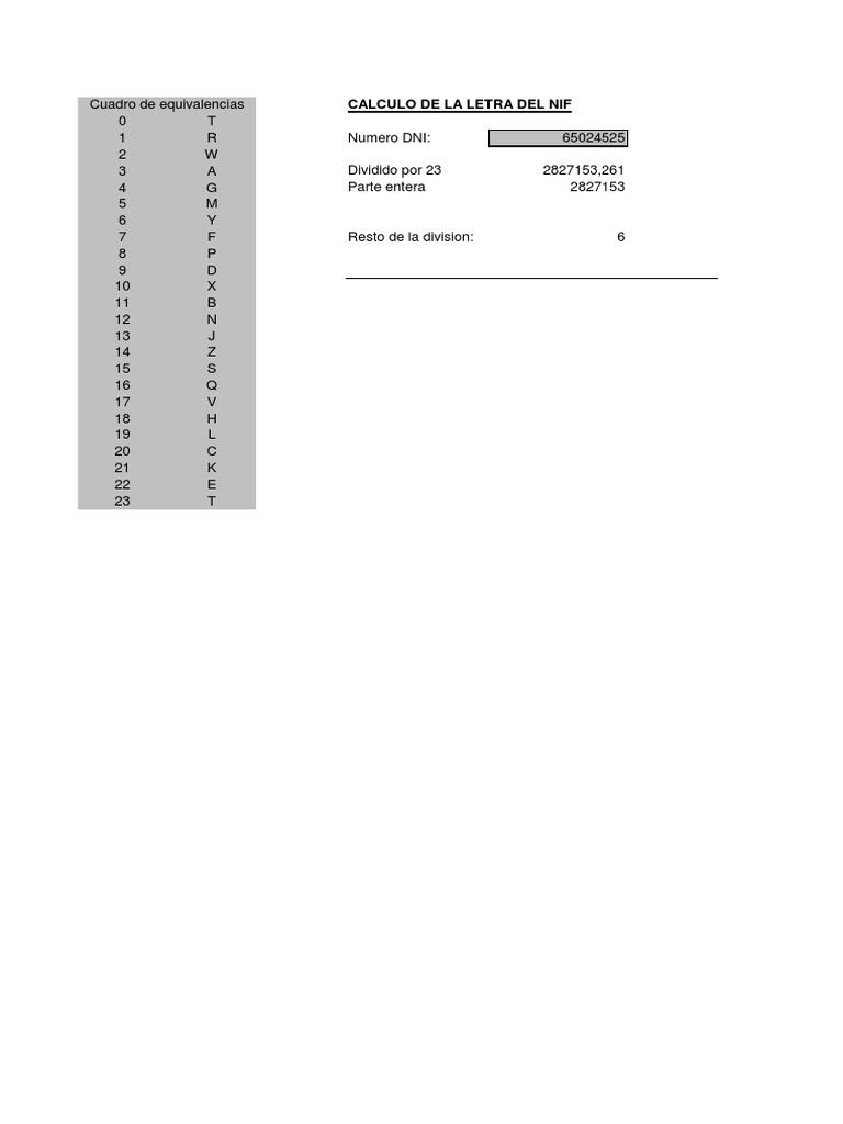 Ejercicio Calculo DNI en Excel | PDF
