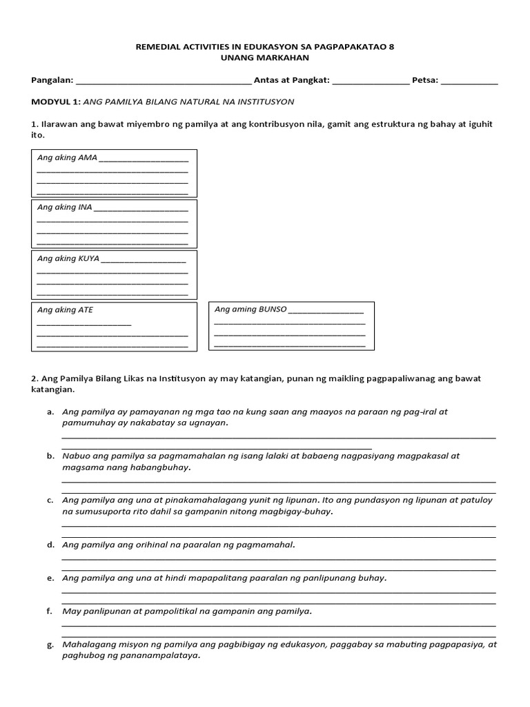 ESP8 Q2 - Remedial Activities | PDF