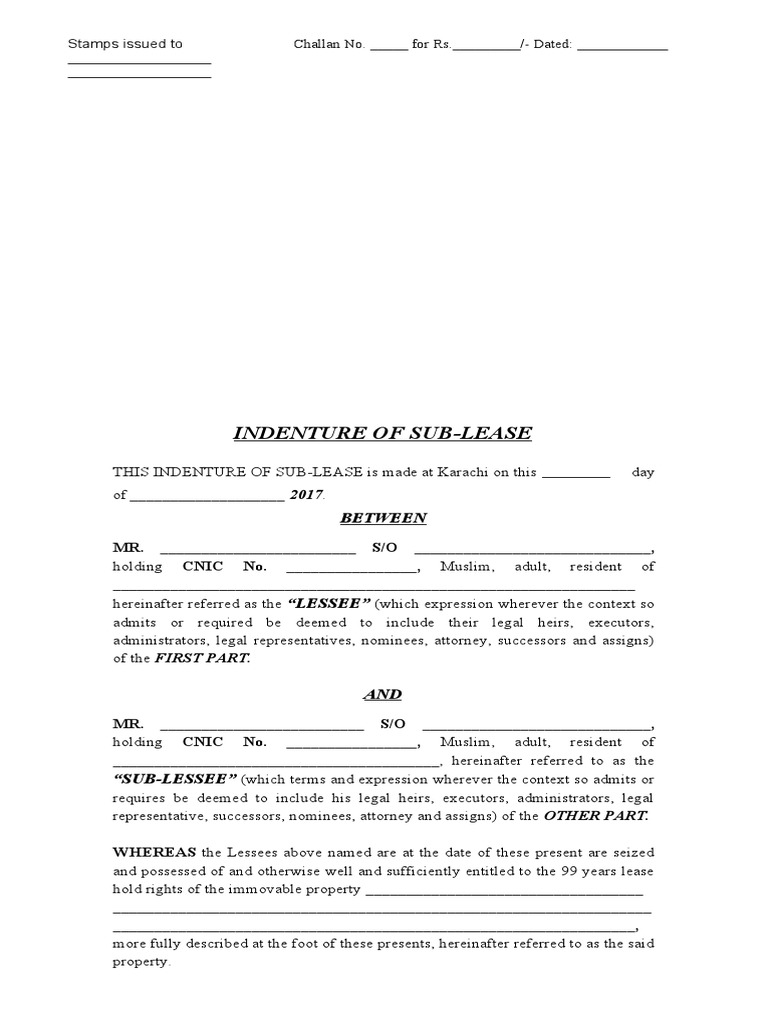 Indenture of Sub-Lease: Between | PDF | Lease | Property