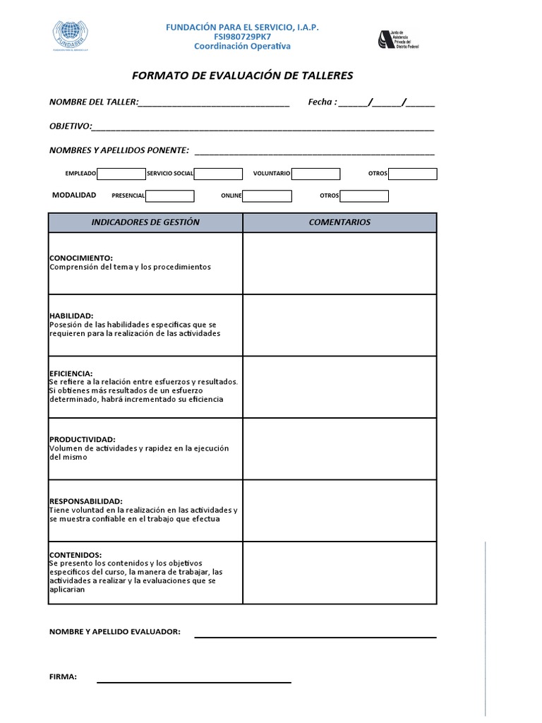 Formato de Evaluación de Talleres | PDF