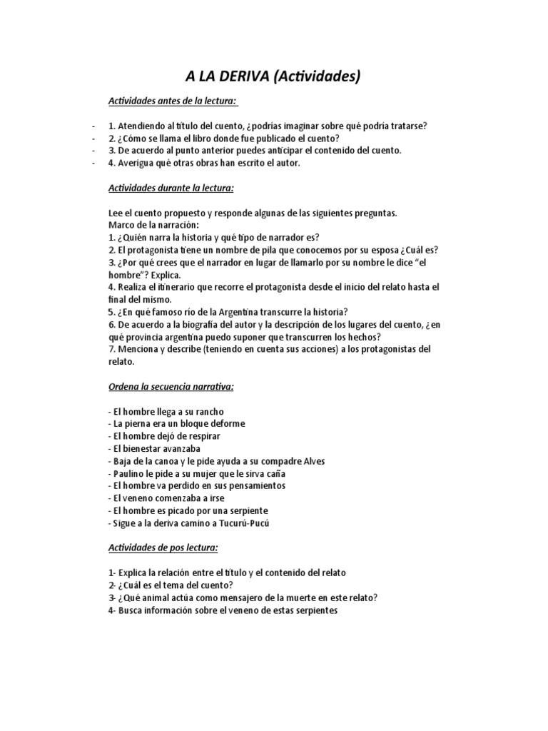 A LA DERIVA Actividades | PDF