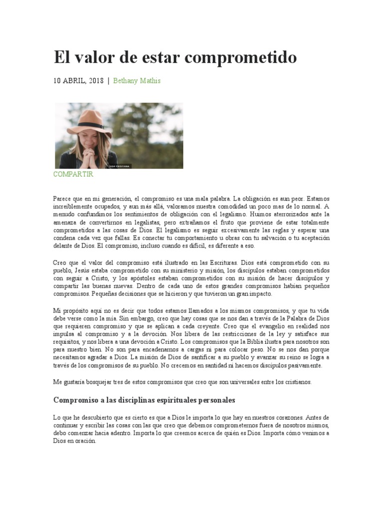 El Valor de Estar Comprometido | PDF | Oración | Iglesia cristiana