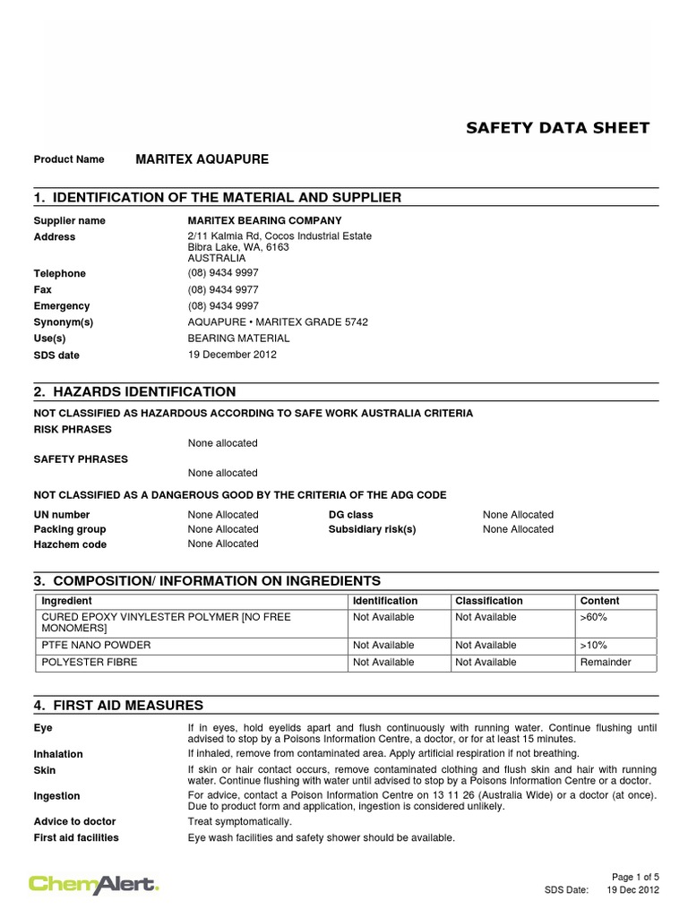 An Overview of Maritex Aquapure Bearing Material: Hazards, Composition ...