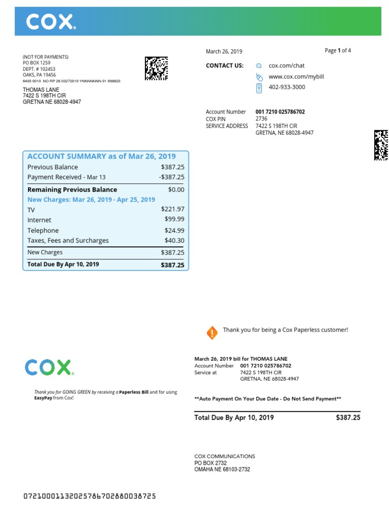 Cox bill summary for March 26, 2019 | PDF | Fee | Telecommunications