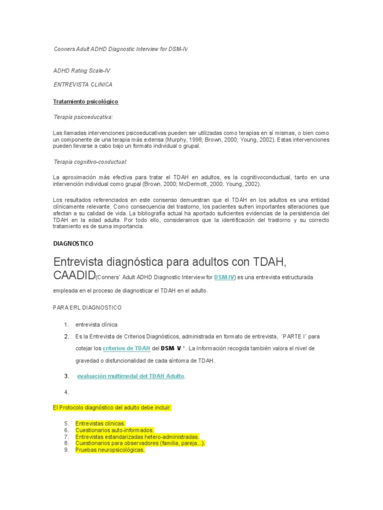 Conners Adult ADHD Diagnostic Interview For DSM | PDF | Desorden ...