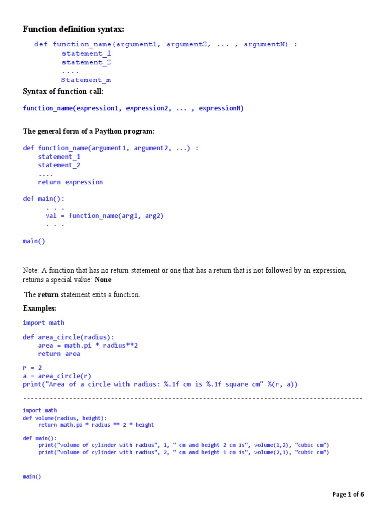 Function Definition Syntax | PDF | Parameter (Computer Programming) | Area
