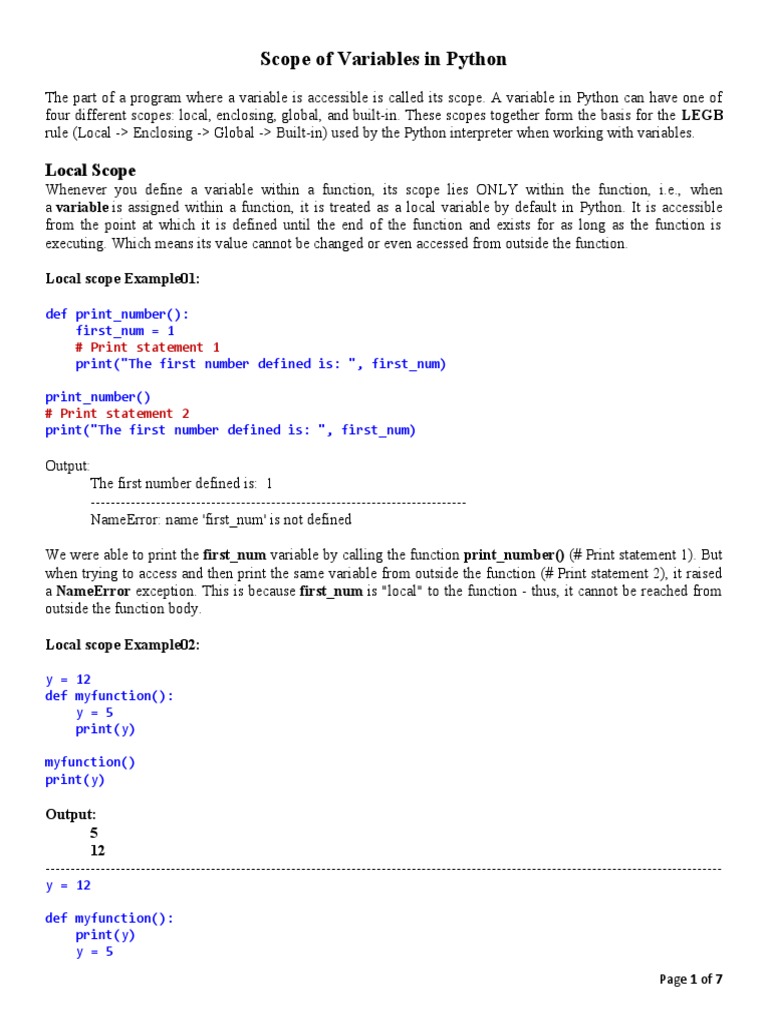 04 Lab08 Supplement Scopeofvariables In Python Pdf Scope Computer Science Subroutine