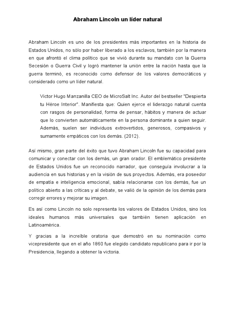 Abraham Lincoln: Un líder natural | PDF | Abraham Lincoln | Agitación