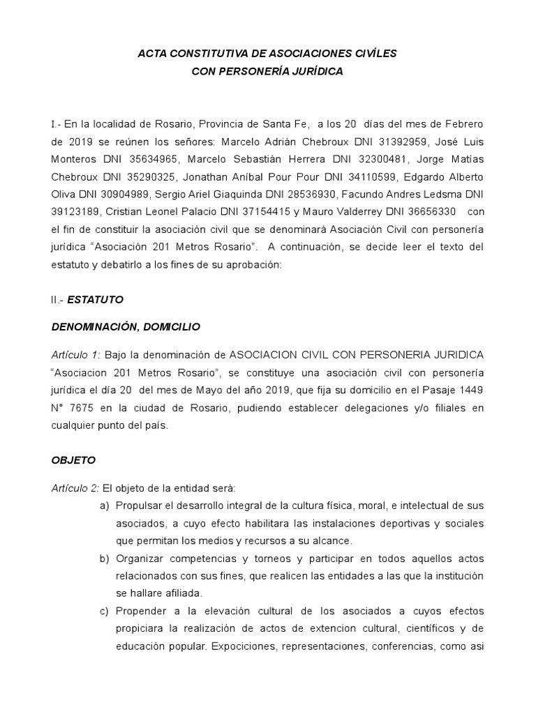 Acta Constitutiva Asociaciones Civiles | PDF | Gobierno