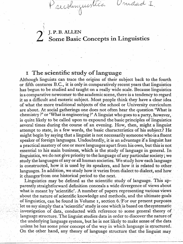 Some Basic Concepts in Linguistics: P. B. Allen | PDF | Subject ...
