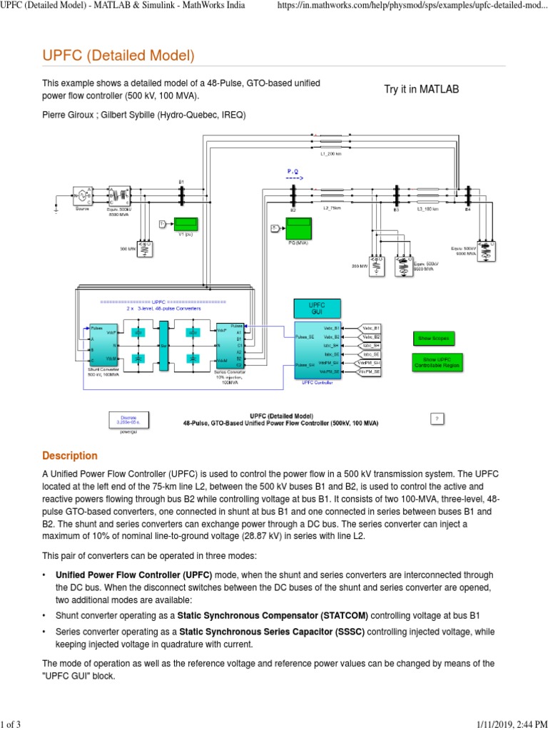 UPFC Detailed Model MATLAB and Simulink | PDF | Ac Power | Power Electronics