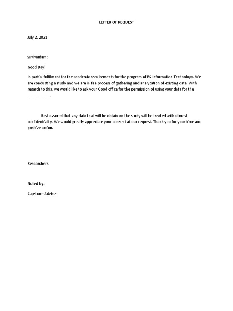 Request Letter For Data Acquisition | PDF