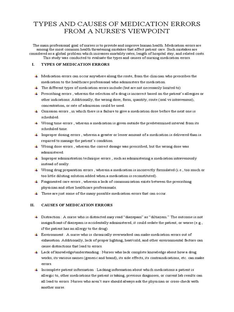 Types and Causes of Medication Errors From A Nurse'S Viewpoint | PDF ...