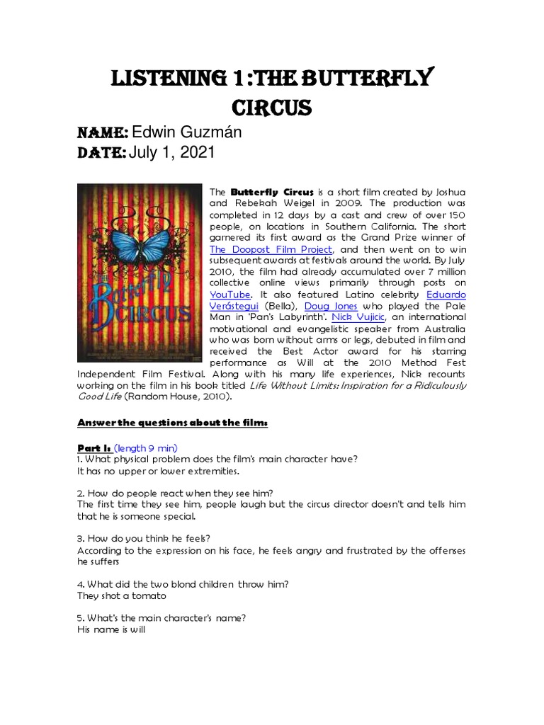 LISTENING 1 - UNIT 6-Butterfly-Circus | PDF