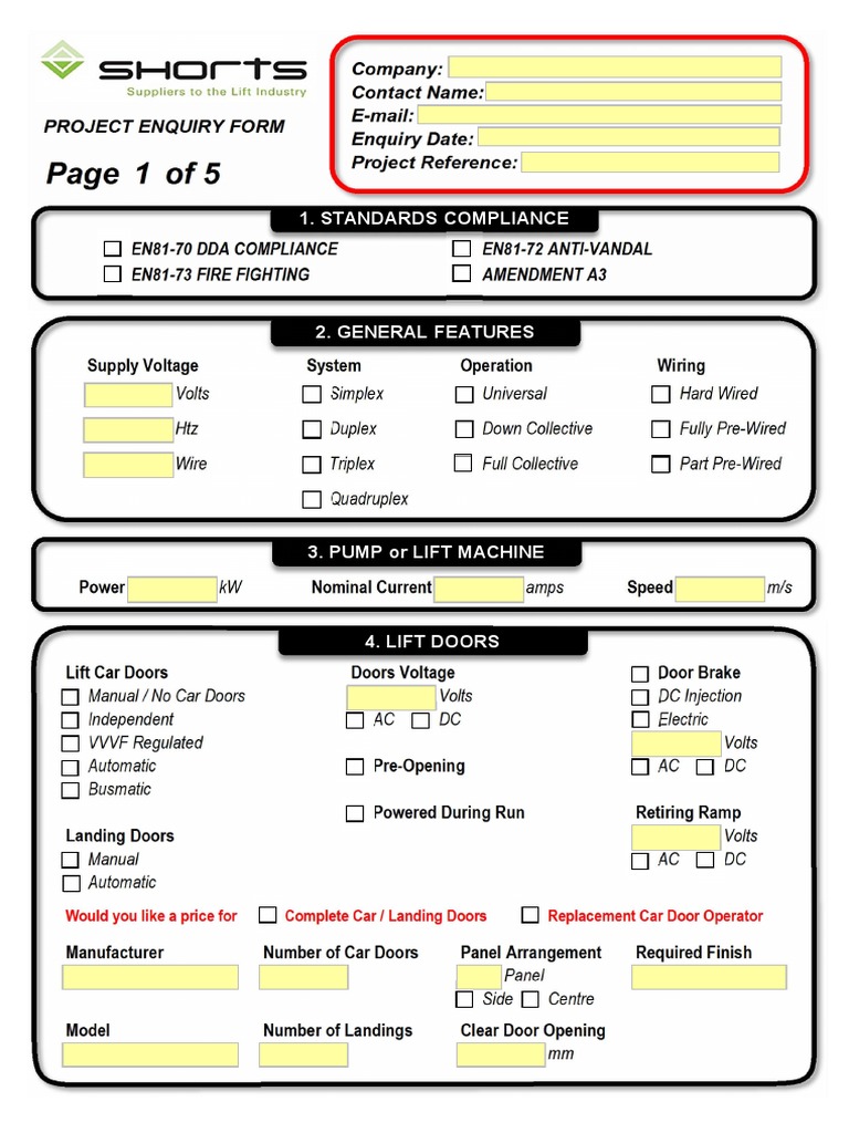 Lift System Project Enquiry Form | PDF | Elevator | Alternating Current