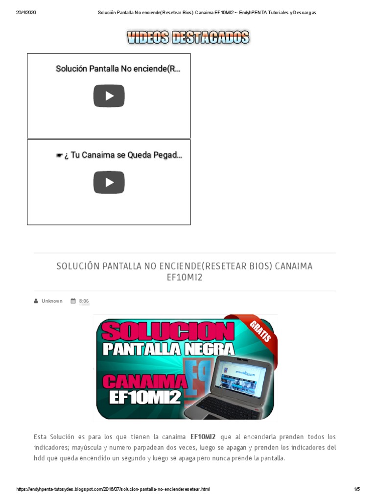 Solución Pantalla No Enciende (Resetear Bios) Canaima EF10MI2 - EndyhPENTA Tutoriales y ...