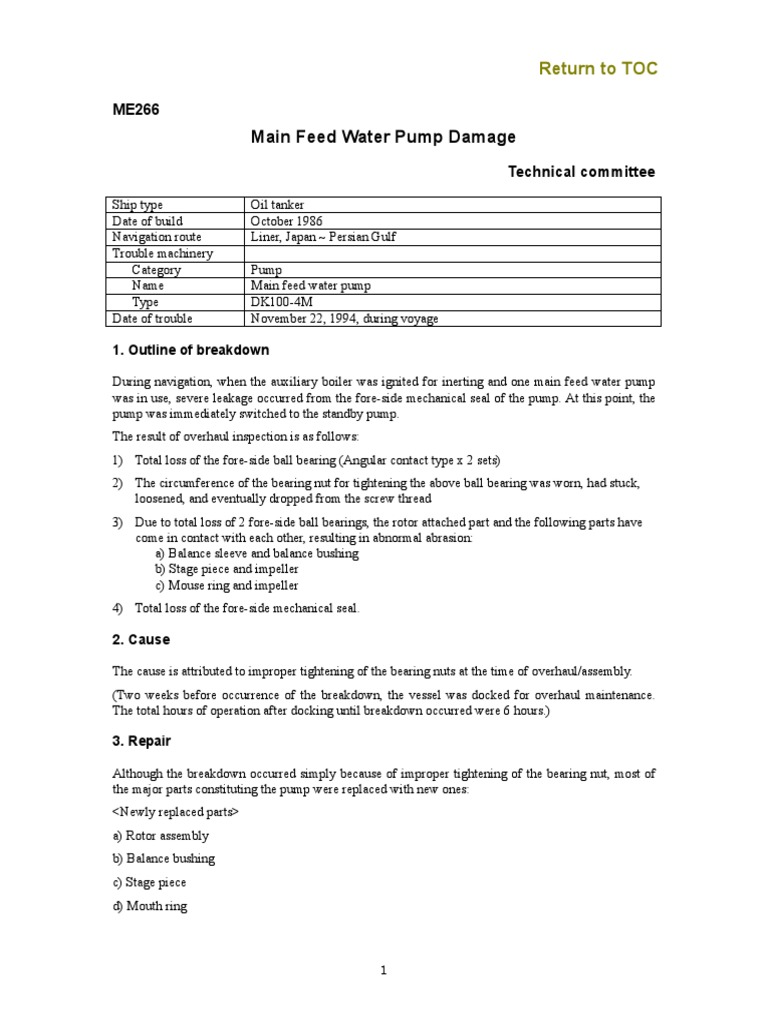 Main Feed Water Pump Damage: Return To TOC | PDF